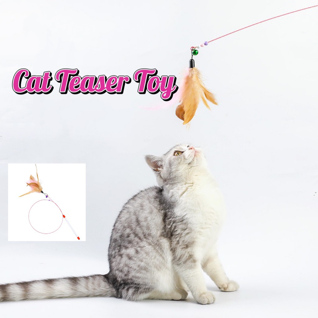 Cat Kitten Teaser Plush Wand Feather Funny Cat Stick Interactive Toy ...