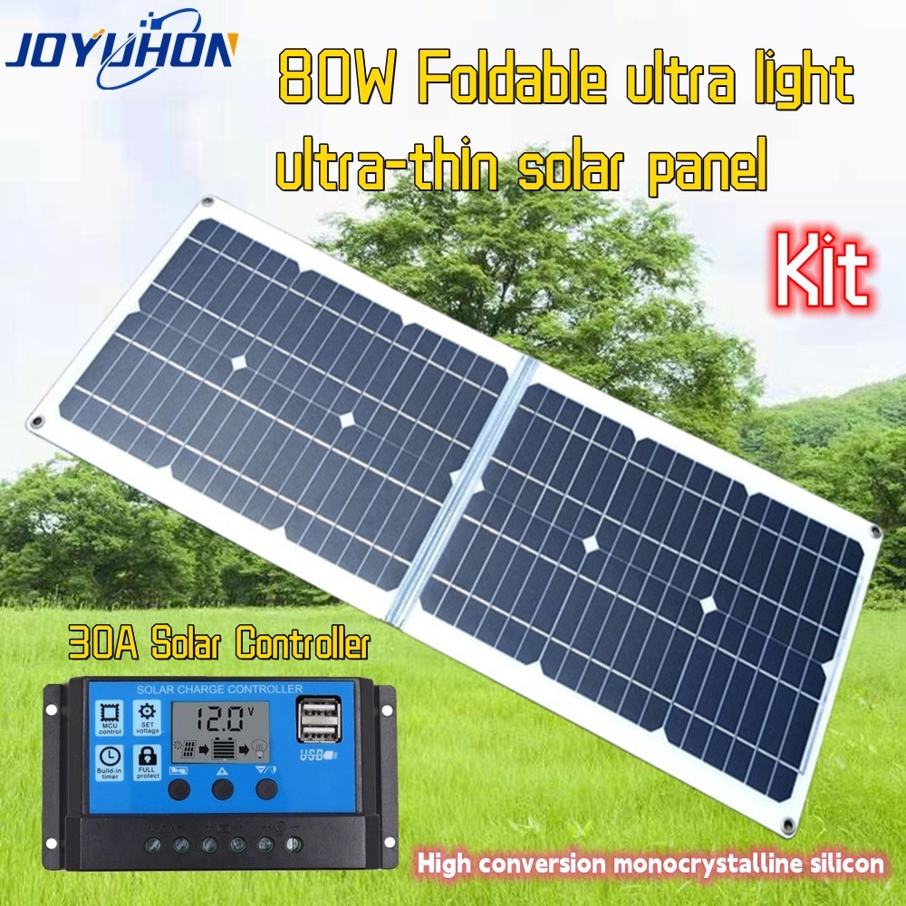 JOYUHON 80W Solar Panel Power station High conversion with 30A solar controller Kit for battery ...