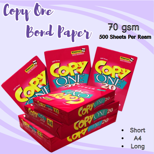 COPY ONE Bond Paper 70gsm Short - A4 - Long Size (1 ream) | Shopee Philippines