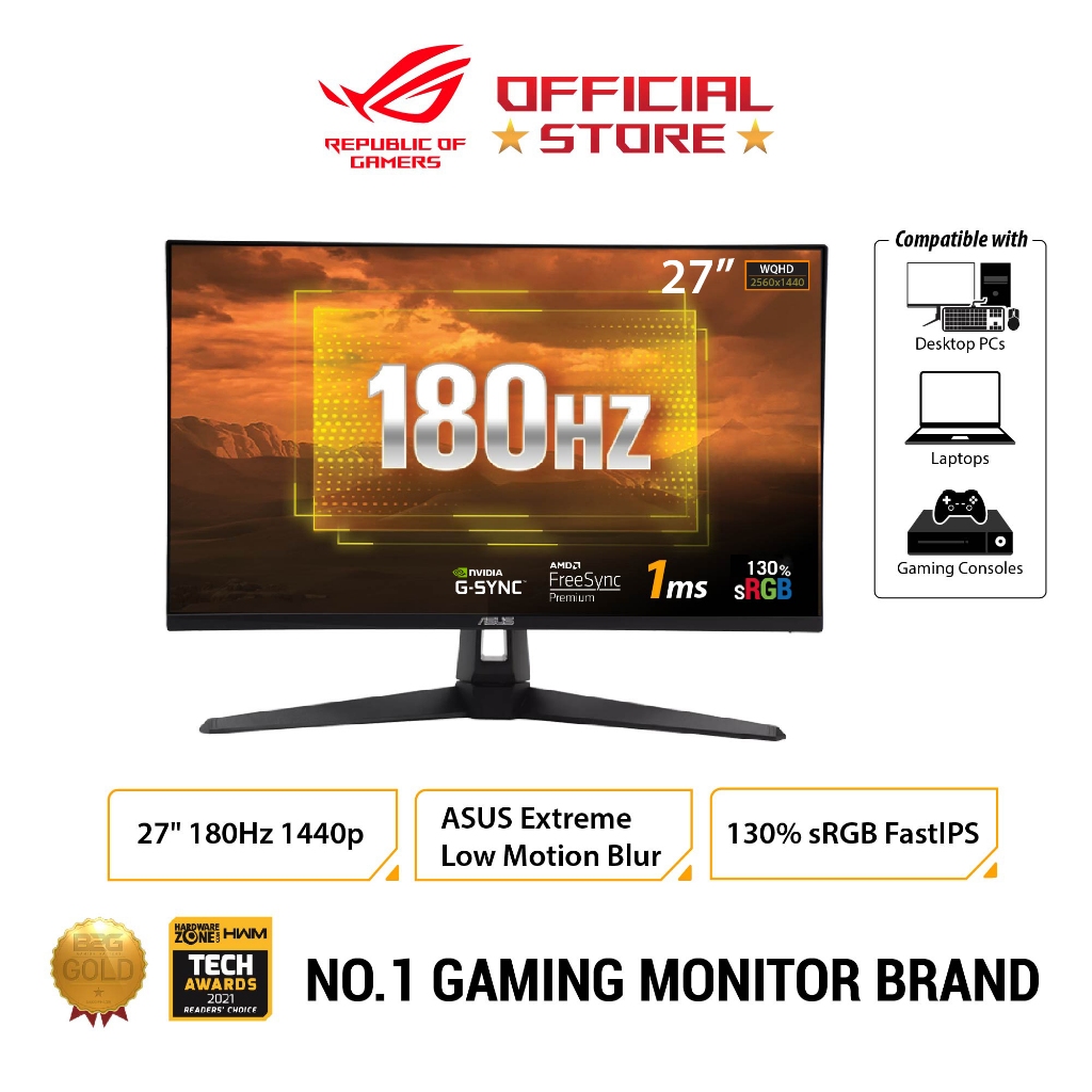 Asus TUF VG27AQ3A 27" QHD 180Hz 1ms Fast IPS FreeSync Premium VESA AdaptiveSync Gaming Monitor ...