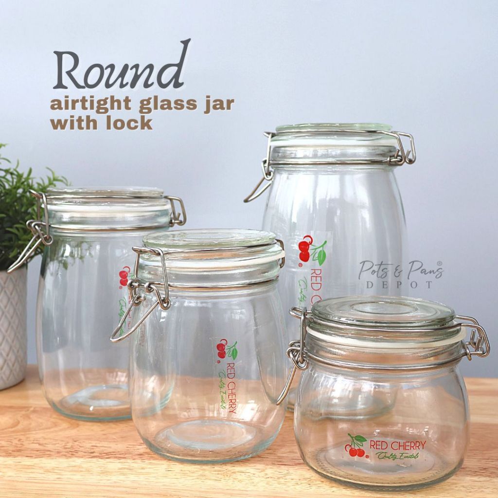 Red Cherry Airtight Round Glass Jar with Lock | Shopee Philippines