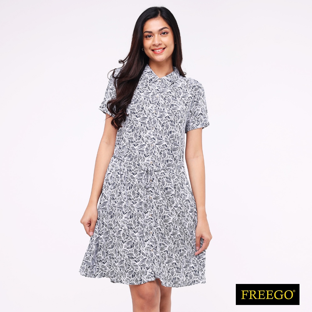 Freego Ladies Woven Printed Rayon Short Sleeves Dress AST08-0023 ...