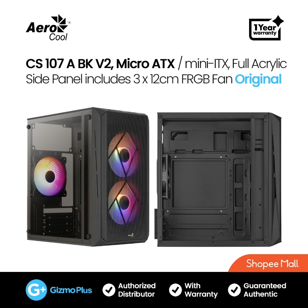 Aerocool CS 107 A BK V2, Micro ATX / mini-ITX, Full Acrylic Side Panel ...