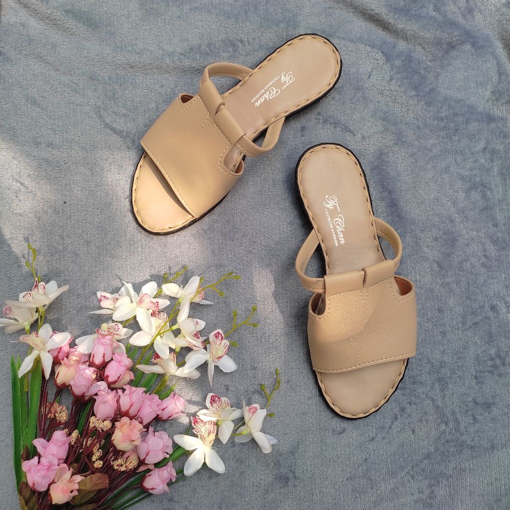 Ty Chan's Footwear (Marikina) Beige Double Strap Trendy Flat Sandals ...