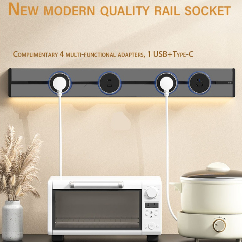 Power Track Socket Concealed Rail Sockets Adjustable Plug Adapter ...