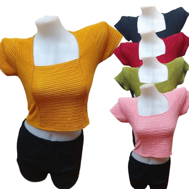 Trendy Bark Crepe Square Neck Crop Top for Women fit to Small | Shopee ...