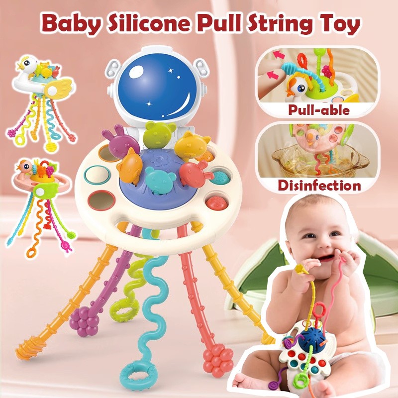 Baby Sensory Toys Silicone Pull String Activity Toys Montessori Toys ...