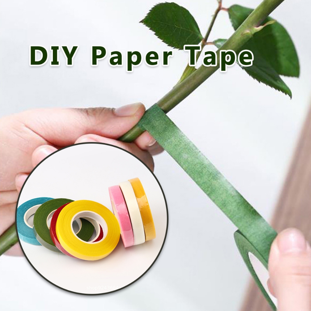 Diy Tape 12mm Self-adhesive Paper Tape 9Color Floral Stem Garland Wreaths DIY Craft | Shopee ...