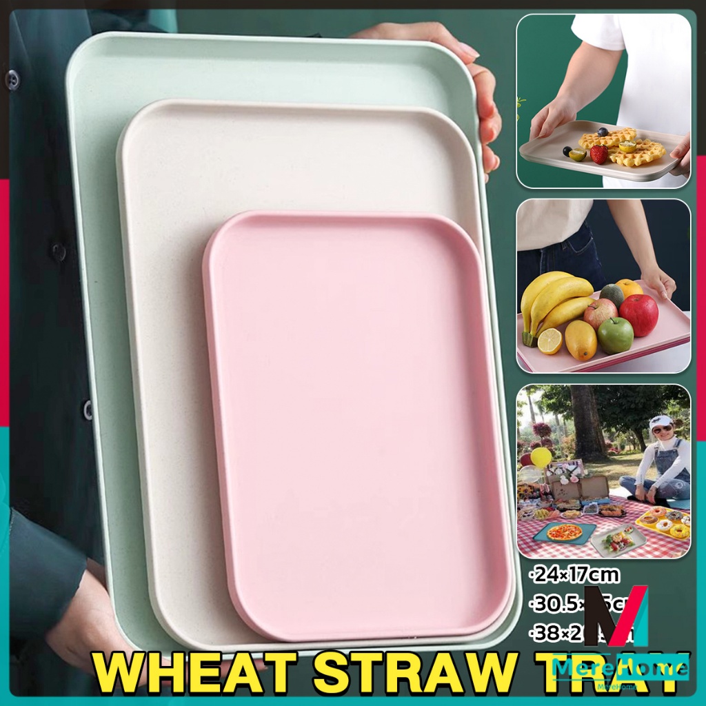3 Colors Wheat Straw Tray Unbreakable Lightweight Dinner Dishes for ...