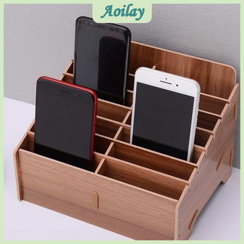 12/24 Grid Wooden Mobile Phone Storage Rack Multi-grid Phone Desktop ...