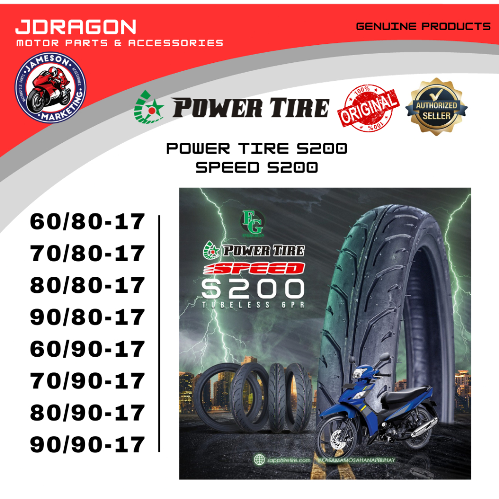 POWER TIRE SPEED (S200) (TUBELESS 6 P.R.) COMPLETE SIZES (FREE SAPPHIRE ...