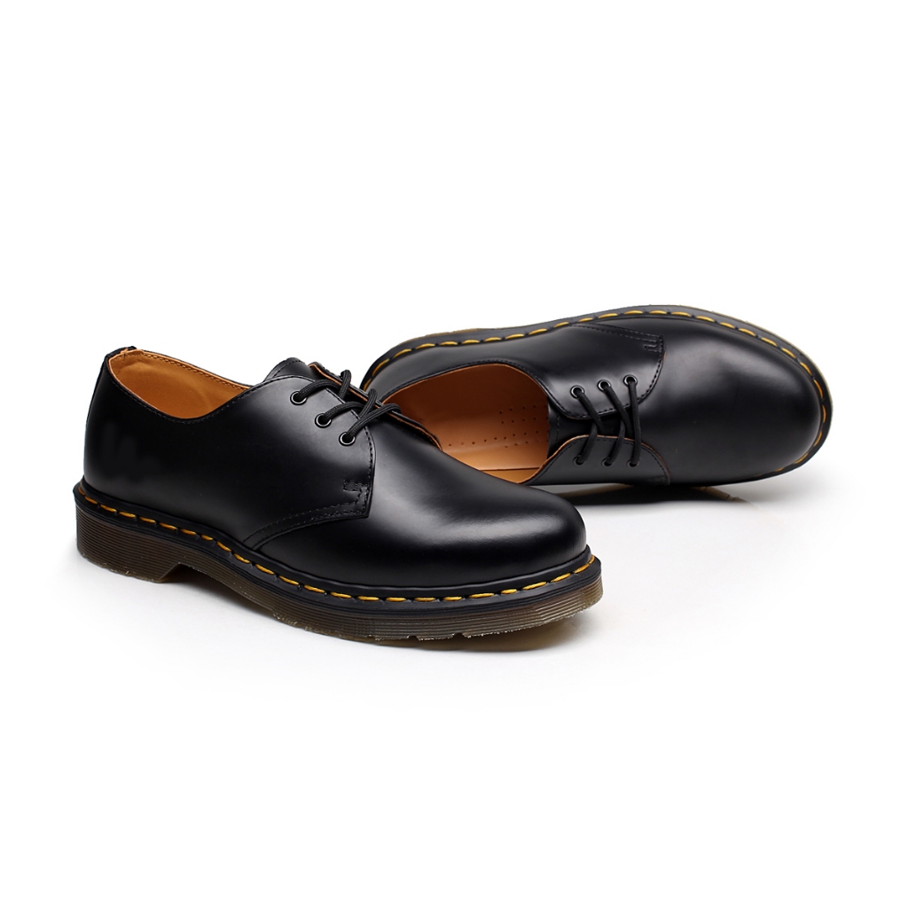 Unisex Oxfords Leather Shoes Classic 3 Hole British Style Low Top Lace ...