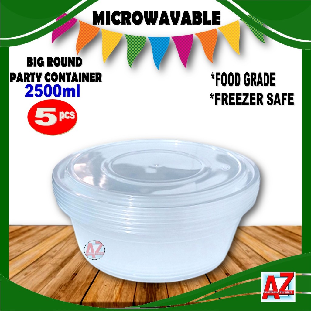 5pcs-2500ml Microwavable Big Round plastic container , Party needs ...