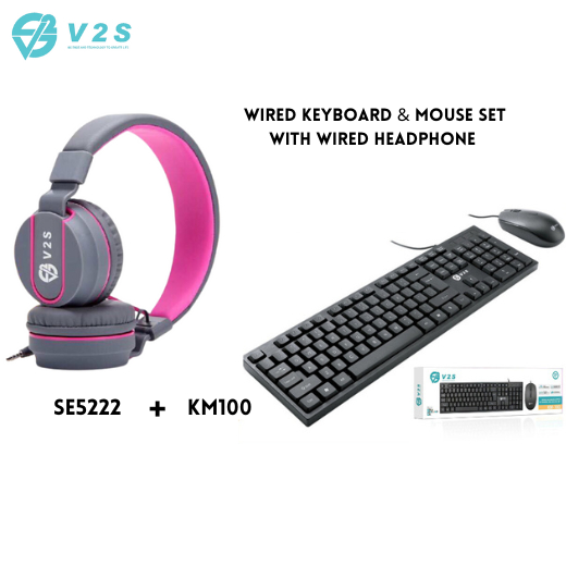 V2S Wired keyboard & Mouse Set With 3.5mm Jack Wired Headphone Foldable ...
