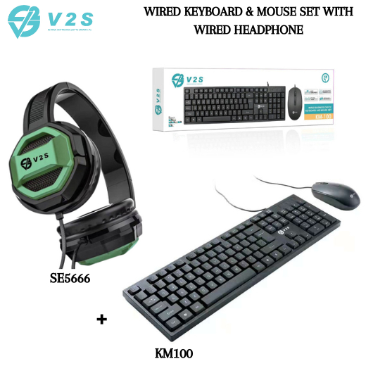 V2S USB Wired Keyboard & Mouse With Headphone Stereo Hifi Wired Headset ...