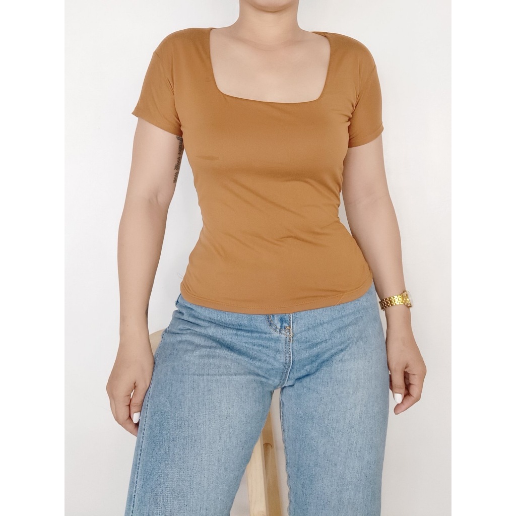 Mumu #SYLVIA FULL LENGTH Double Lining SQUARENECK BASIC TOP | Shopee ...