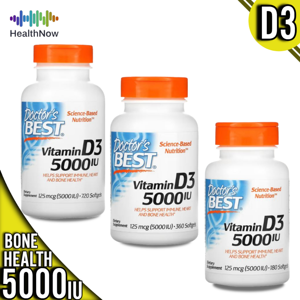 Vitamin D3 5000 IU Doctor's Best 5000IU 125 mcg 180 360 or 720 SoftGels | Shopee Philippines