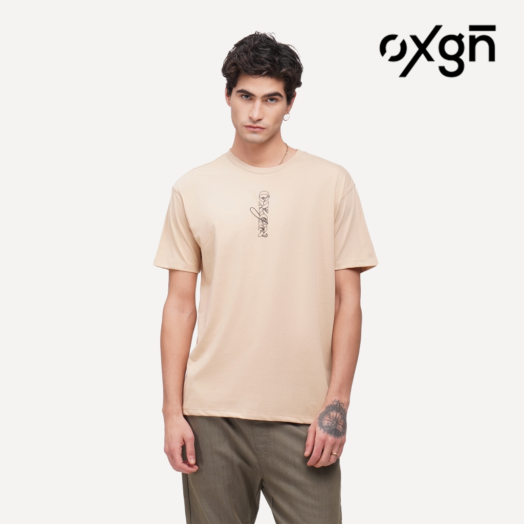 OXGN Logo Graphic Print T-Shirt For Men (Khaki) | Shopee Philippines