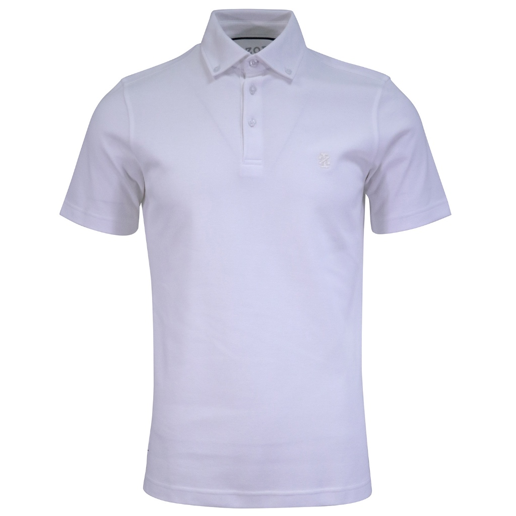 Izod Men's Slim Fit Plain Golf Shirt w/ Button-Down Collar (White ...