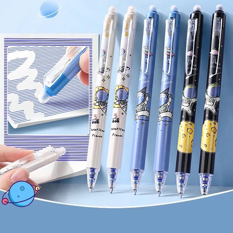 6 Pcs/ Box Astronaut Series Press Type Ballpoint Pen/ Black Writing ...