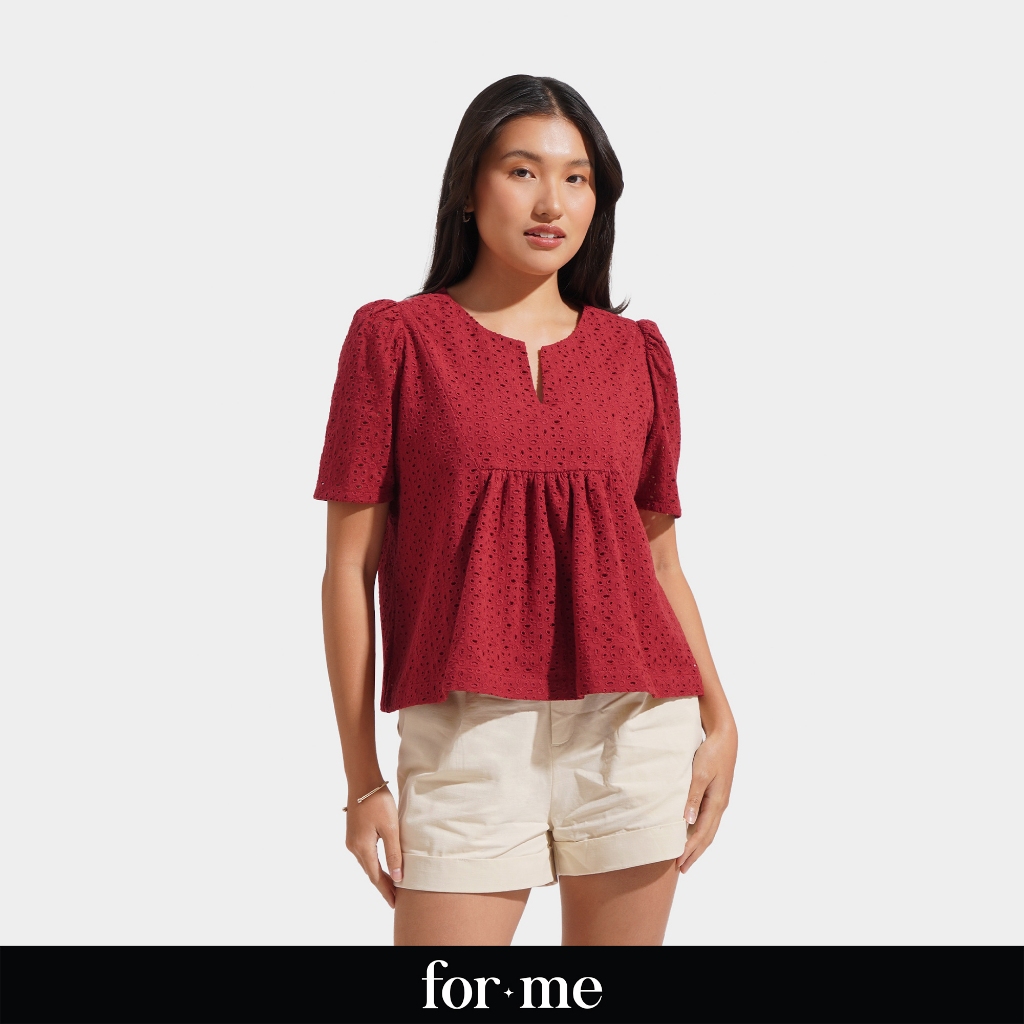 ForMe Eyelet Top for Women (Dark Red) | Shopee Philippines