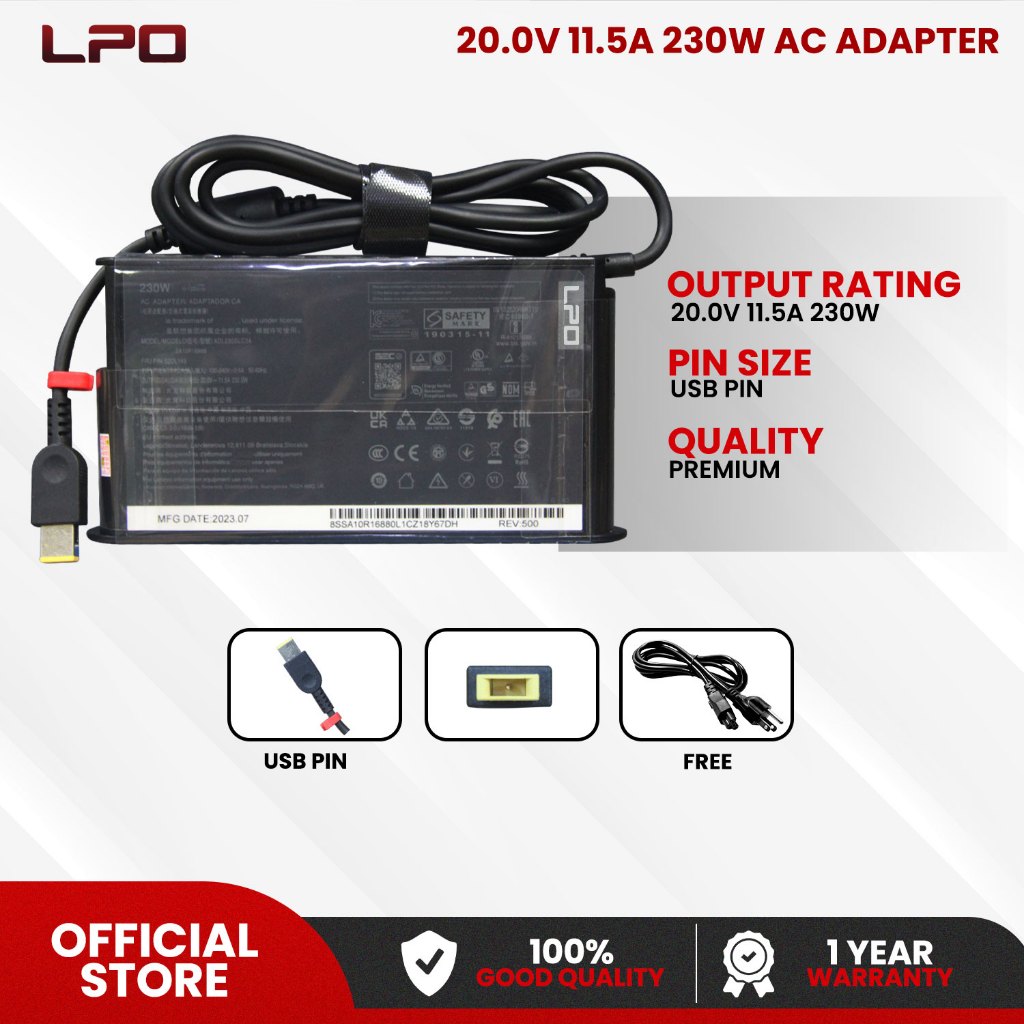 LPO Laptop Charger 20V 11.5A 230W USB Pin Compatible with LE tp P70 P50 ...