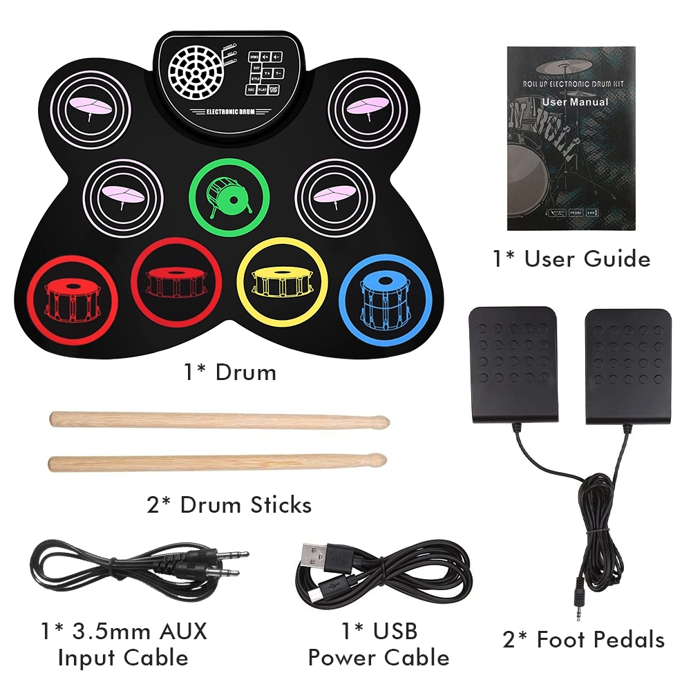 RIXTON Digital Electronic Drum Set 9 Pads USB Roll Up Silicone Digital ...