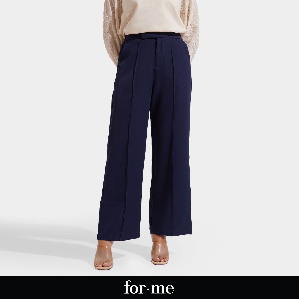 ForMe Pintuck Full Length Cozy Pants for Women (Navy Blue) | Shopee ...