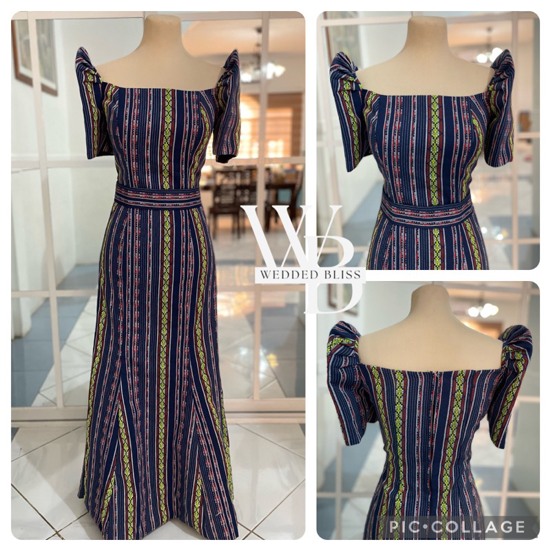 Ethnic Long Gown Modern Filipiniana Dress (Inabel Woven Fabric ...