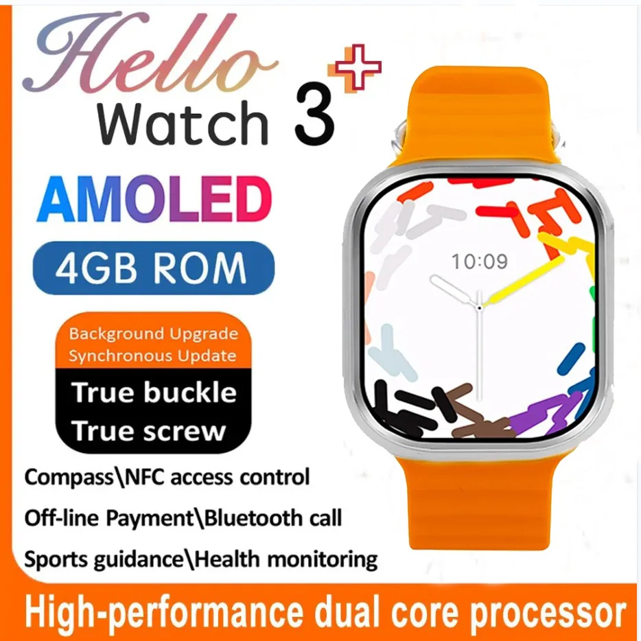 Hello Watch 3 Plus Smartwatch 4GB ROM AMOLED BT call with NFC Compass ...