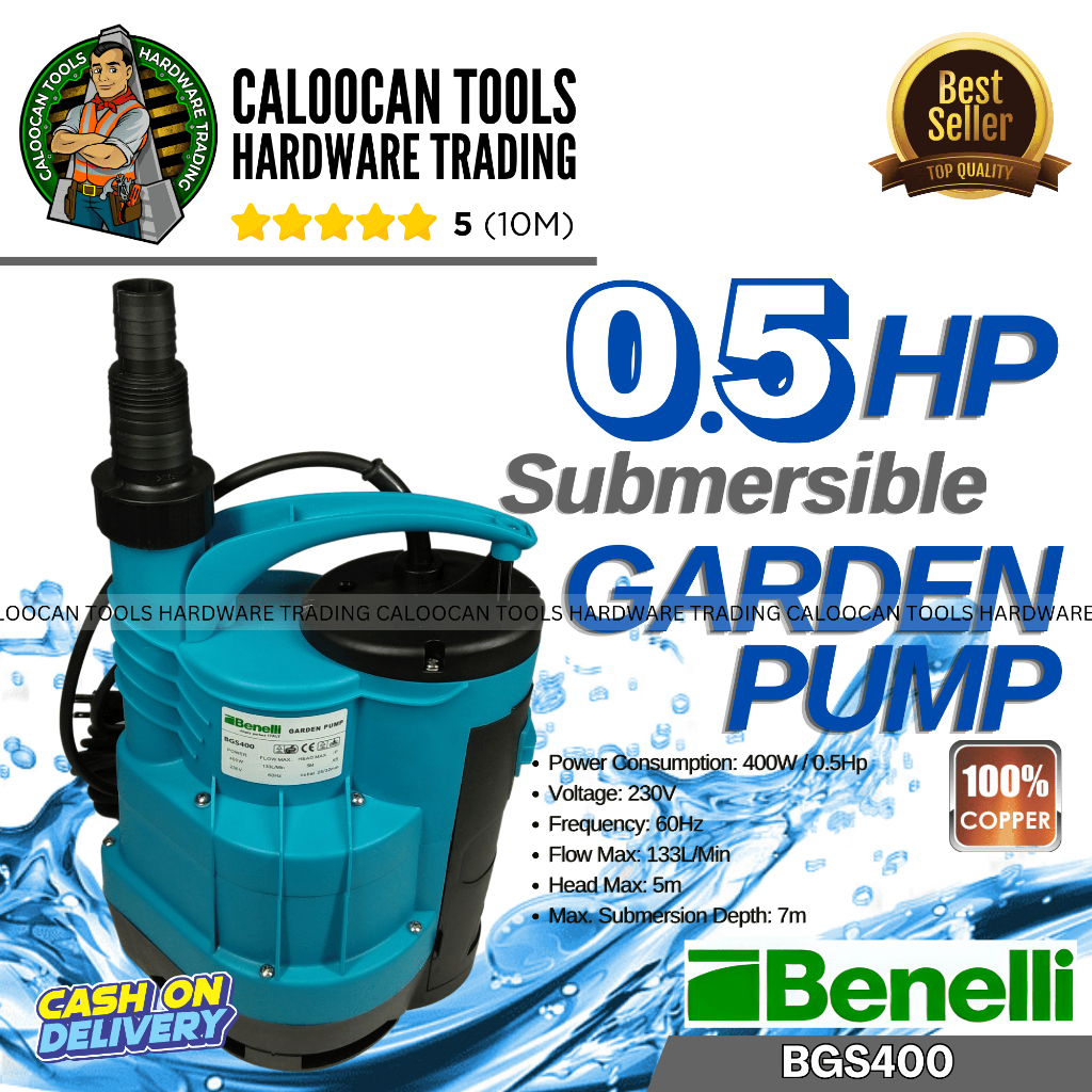 BENELLI Italy Submersible Garden Pump for Dirty Water 100% Pure Copper ...