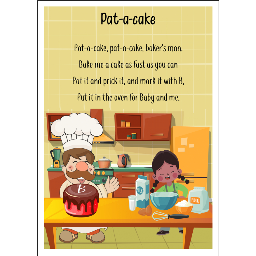 Pat-a-Cake Chart Nursery Rhymes A4 Laminated High Print Quality ...
