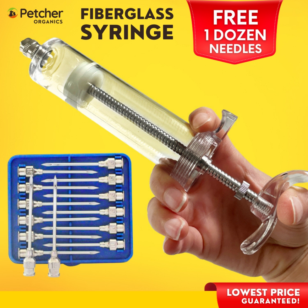 Petcher 20ml Fiberglass Syringe FREE 1 Dozen Needles Heavy Duty Hand ...