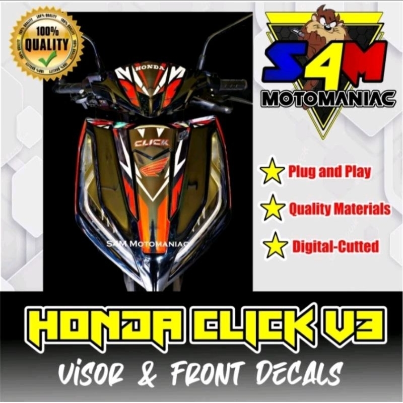 HONDA CLICK V3 VISOR + V FRONT DECALS/STICKER ~LAMINATED~ | Shopee ...