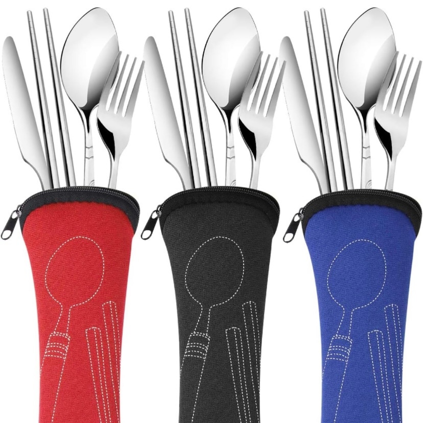 3pcs set cutlery,spoon,fork,chopstick,bag/case/pouch with zipper ...