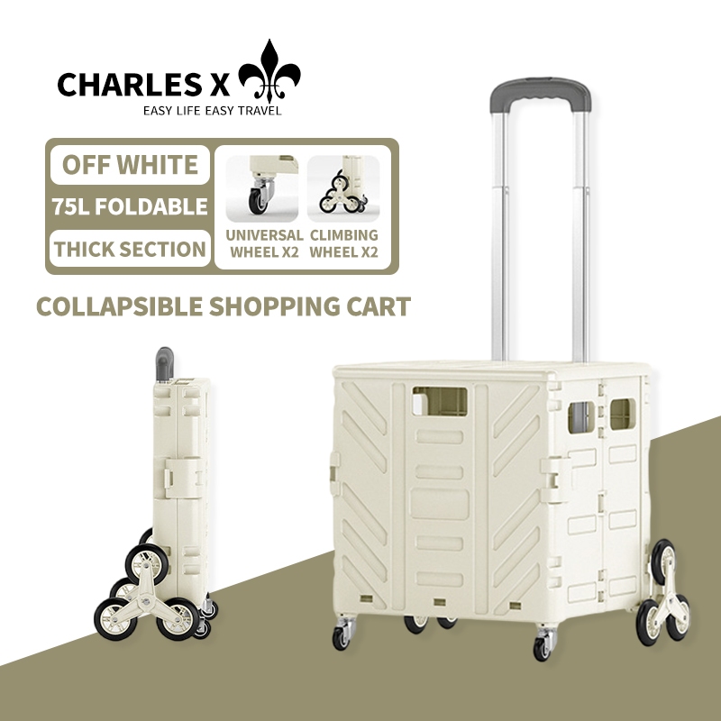 50L/75L Multifunctional Folding Shopping Cart Grocery Utility Cart ...