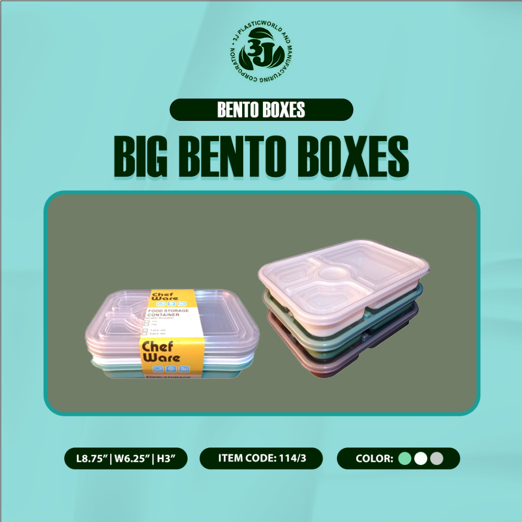 3J Big Bento Box (3pcs) Big Plastic Bento Lunch box with partition for ...