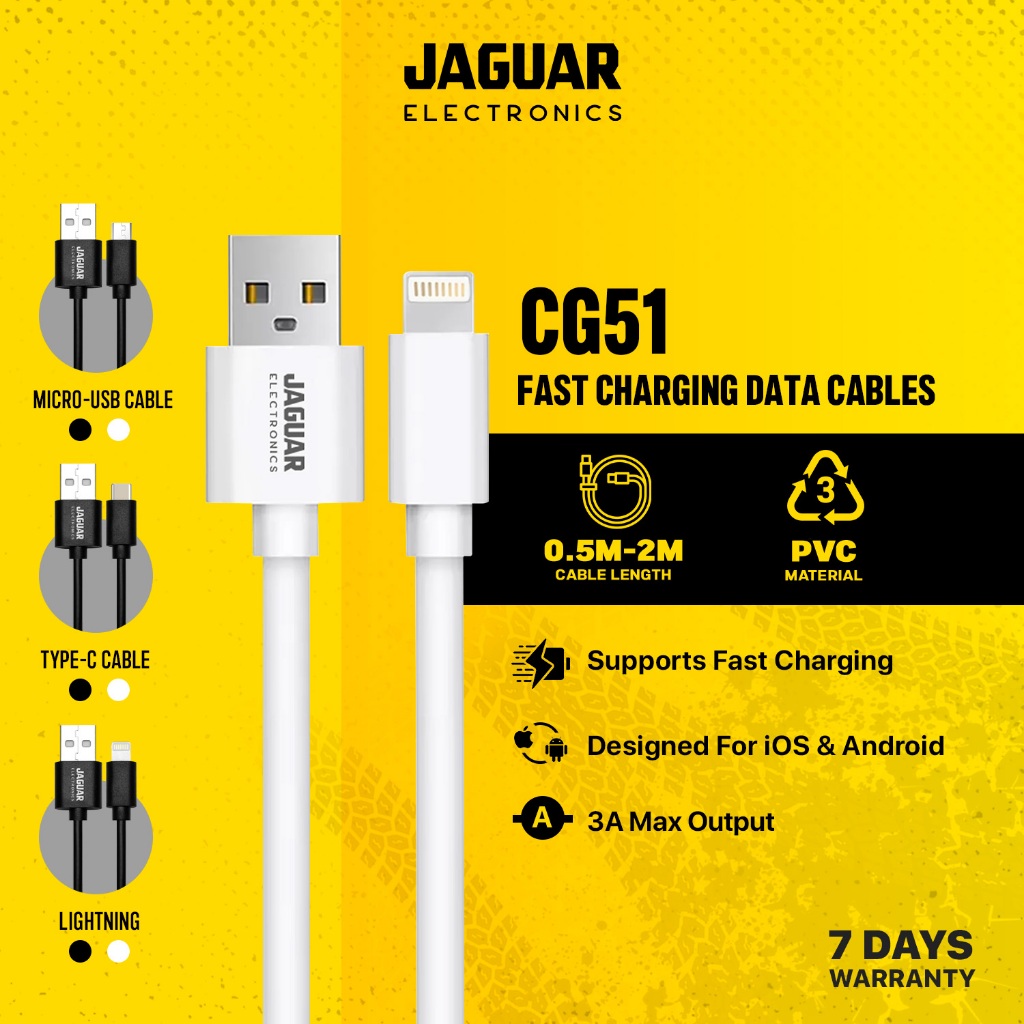 Jaguar Electronics CG51 3.0A 1 Meter Fast Charging Data Cable Lightning ...