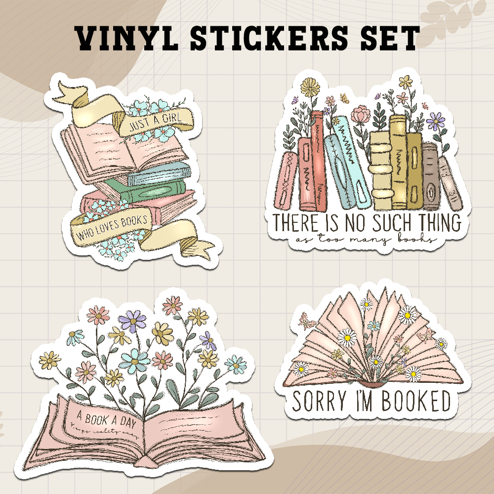 Waterproof Vinyl Sticker Set, Book Theme Vinyl Sticker Set, Books ...