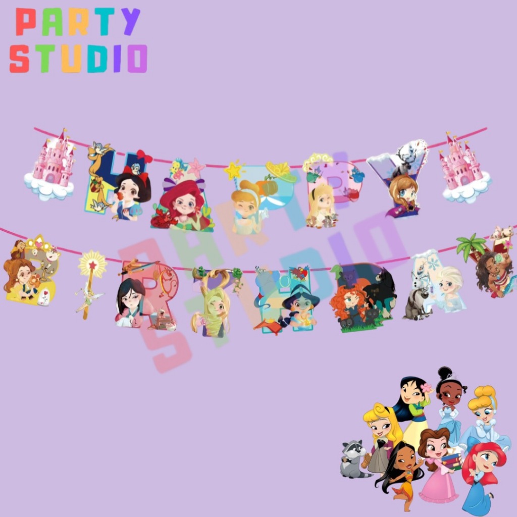 Baby Princess Banner Set Character Happy Birthday Banner Princess Theme ...