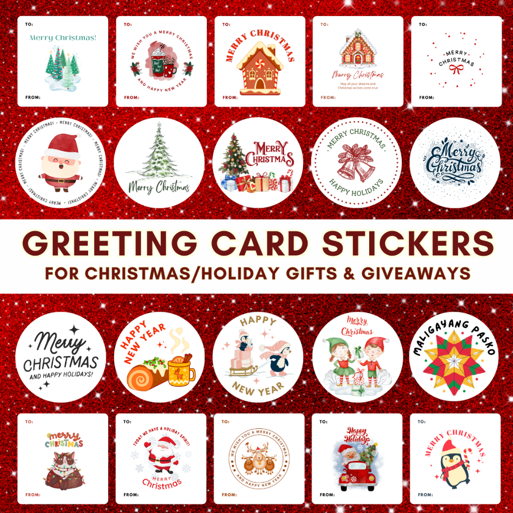 12pcs Greeting Stickers for Christmas and Holidays, with To From Card ...