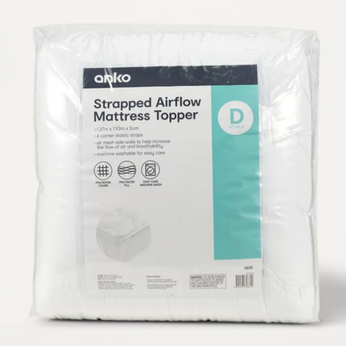 ANKO Strapped Airflow Mattress Topper ( 1.37m x 1.93m x 5cm ) 100% ...