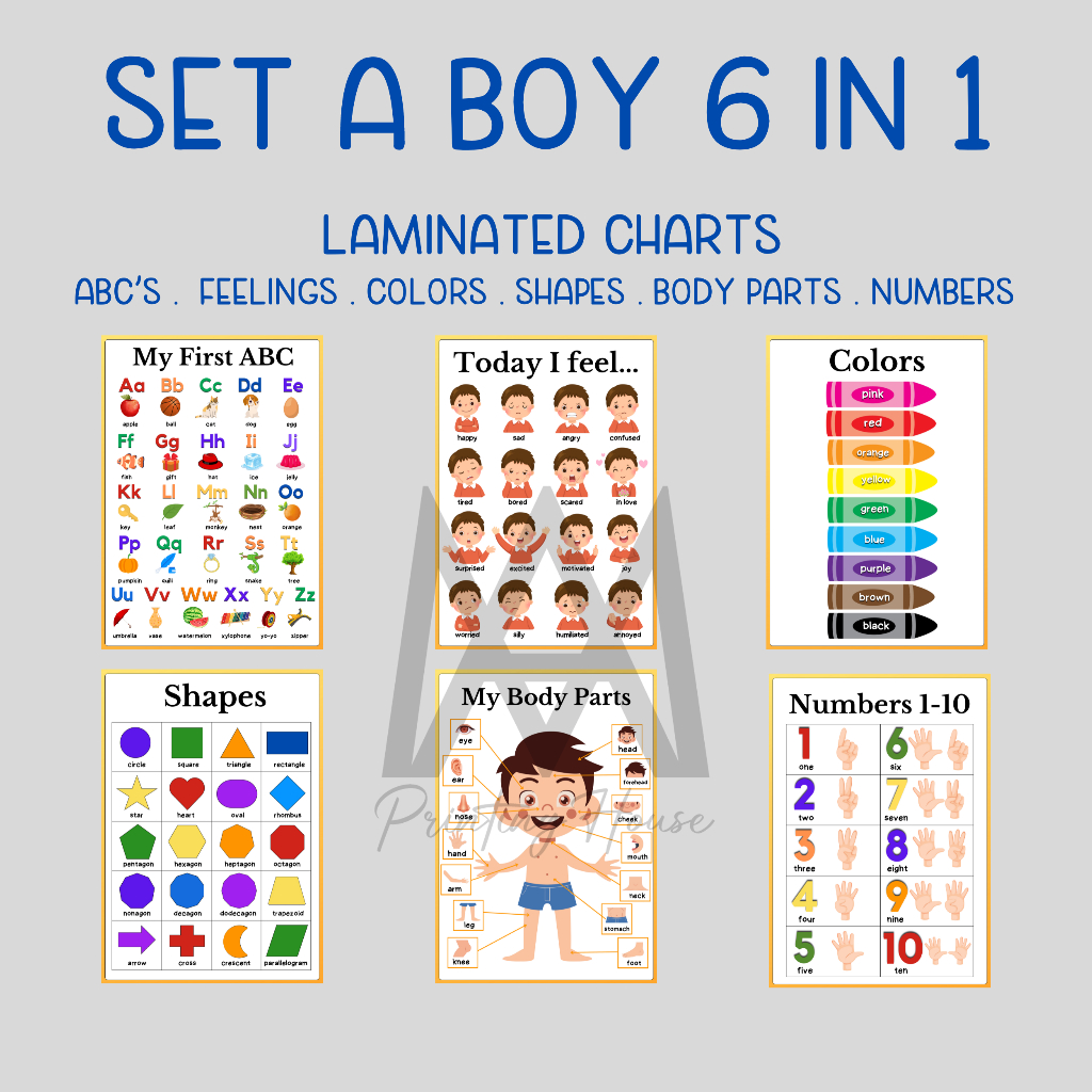 KIDS EDUCATIONAL LAMINATED CHART ABC SHAPES COLORS NUMBER ANIMALS A4 ...