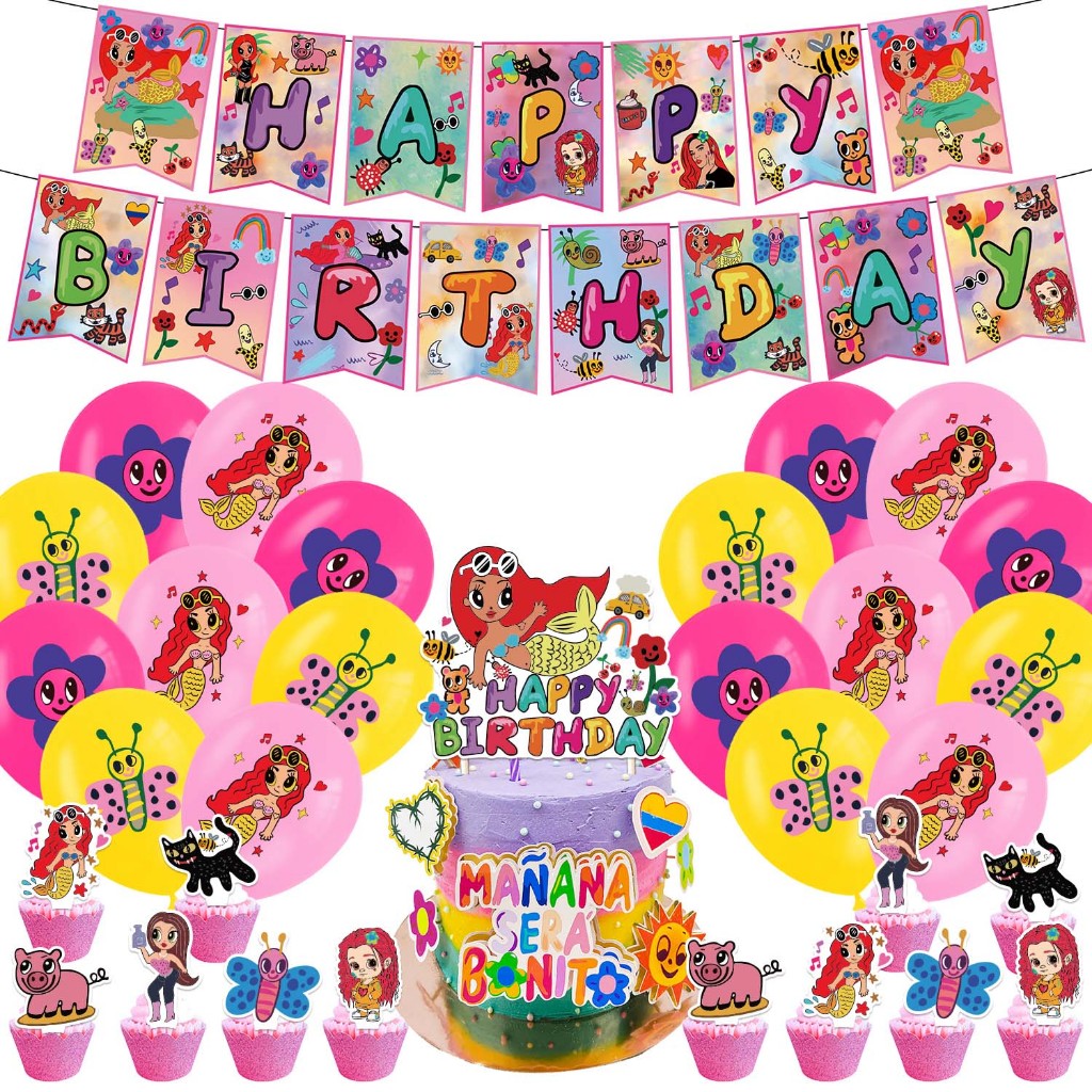 YP Manana Sera Bonito Happy Birthday Banner Decoration Set Paper Cake Topper Latex Balloons ...