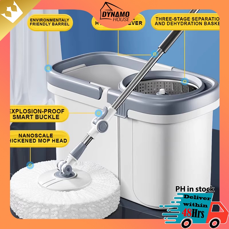 Mop With Spinner Stainless Steel Basket with Drain Cap Tornado Mop ...
