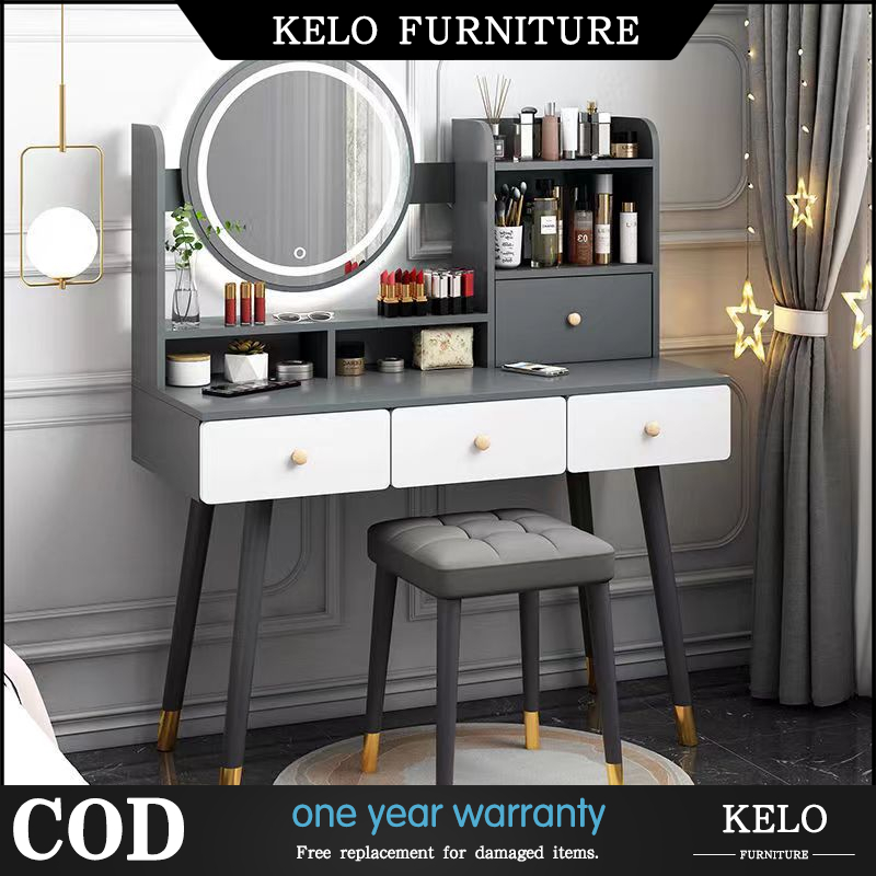 Nordic Vanity table with LED Lights Dresser with Drawers vanity mirror ...