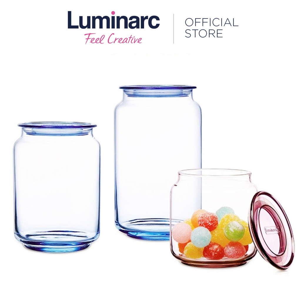 Luminarc N1721 Rondo Solid Color 3pc Pot Set Jar Kitchen Canister Glass ...
