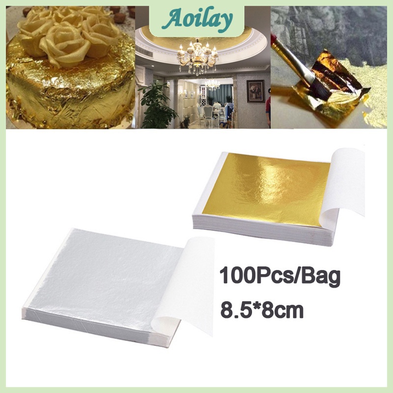 100 Sheets 8.5x8cm Gold Foil Paper Gilding Decor Craft Gold Silver Foil ...