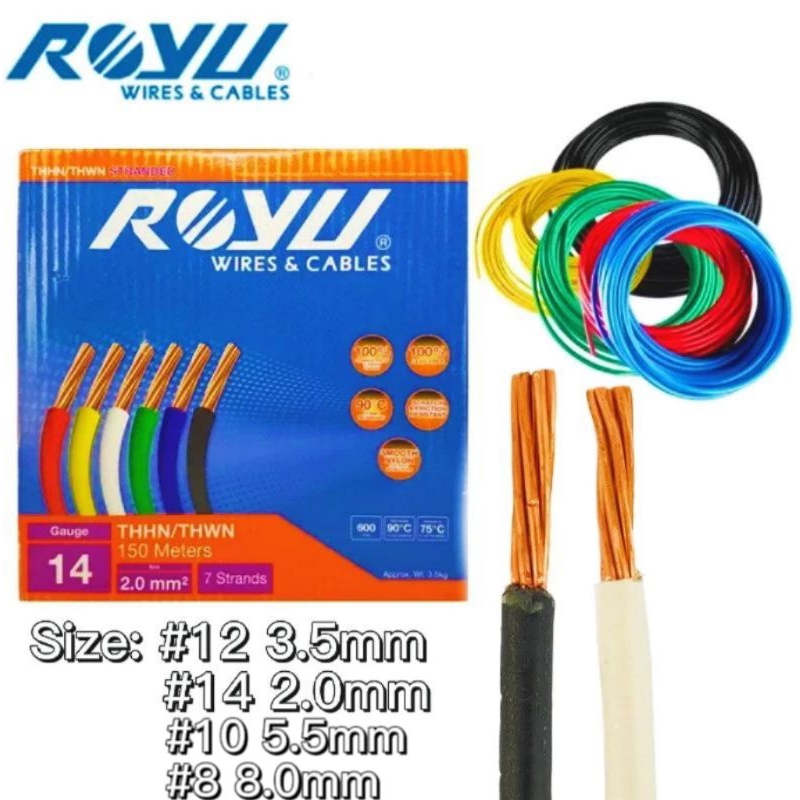 Royu Wire THHN/THWN-2 150m #12 3.5mm² #14 2.0mm², #10 5.5mm #8 8.0mm ...