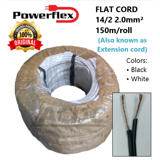 ORIGINAL POWERFLEX Flat Cord 14 SPT 1 2.0 mm 150m Power Flex Extension ...